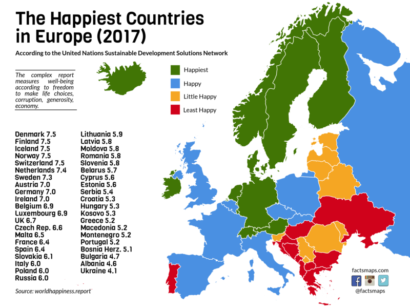 The Happiest Countries in Europe - FactsMaps